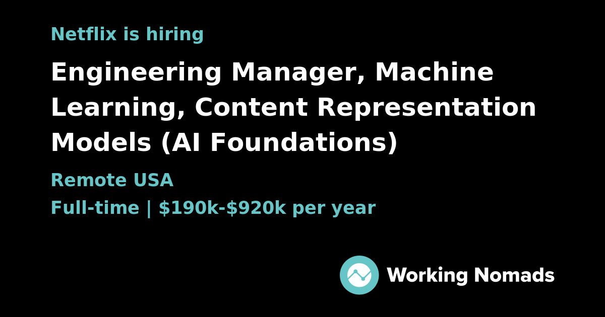Engineering Manager, Machine Learning, Content Representation Models ...